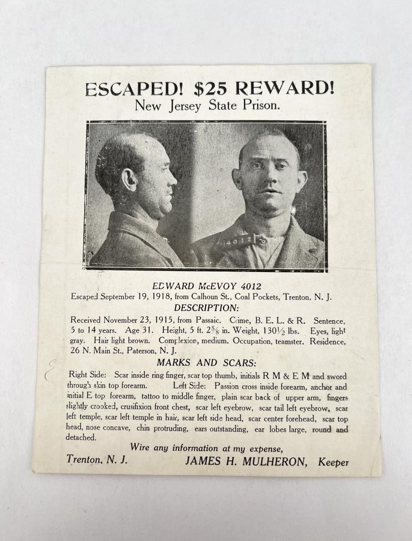New Jersey Prison Reward Outlaw Bounty Poster