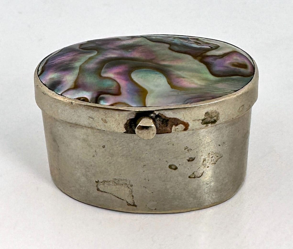 Taxco Mexico Silver and Abalone Pill Box