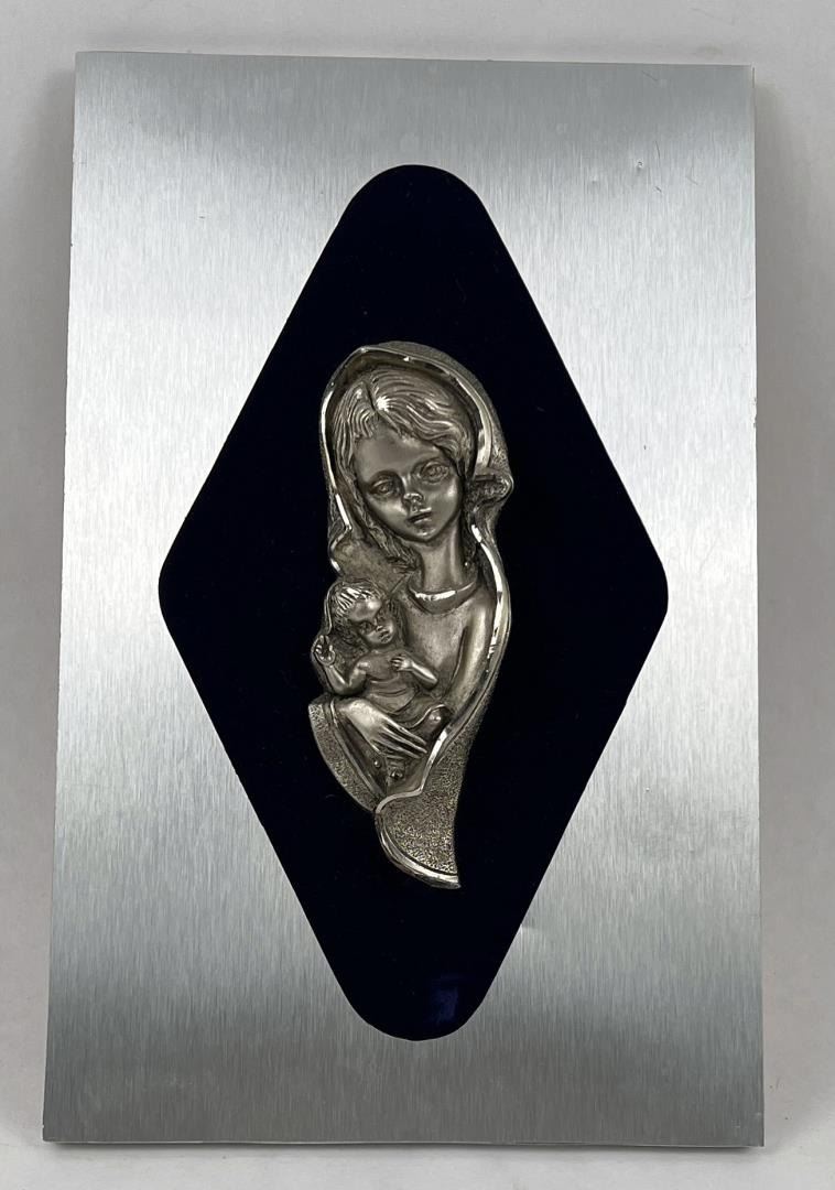 Peltro Inciso Pewter Madonna & Child Plaque