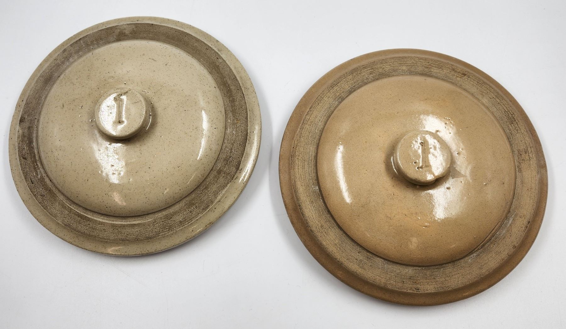2 Vintage Ceramic Pottery Storage Jar Lids