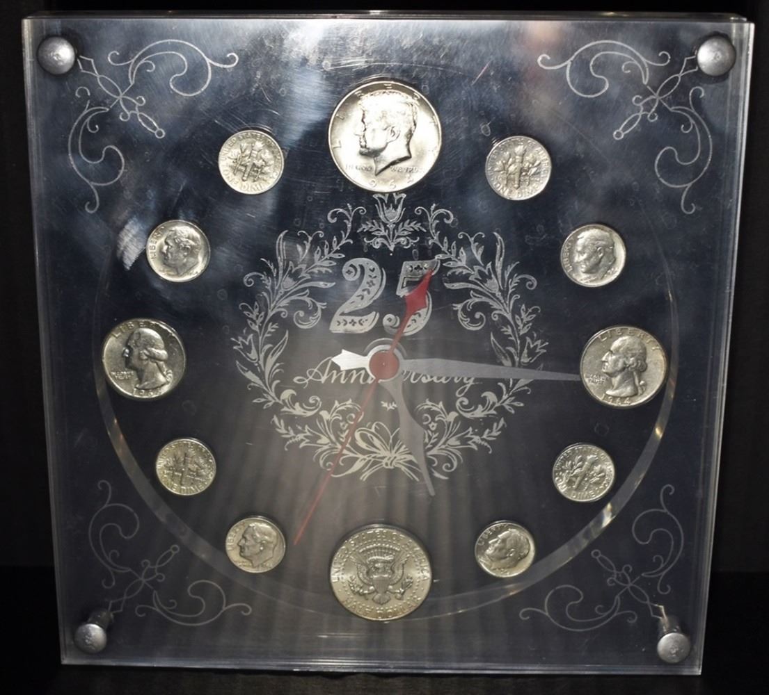 25TH ANNIVERSARY SILVER COIN CLOCK