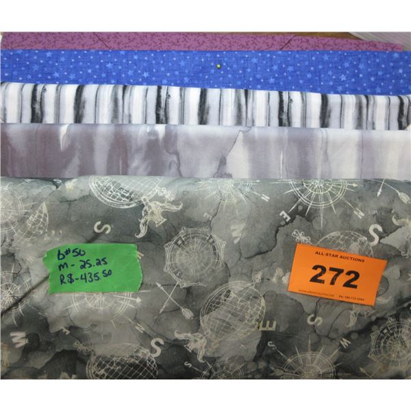 NEW FABRIC (S #8): 5 BOLTS OF ASSORTED FABRIC (APPROX 25.25 METERS ...