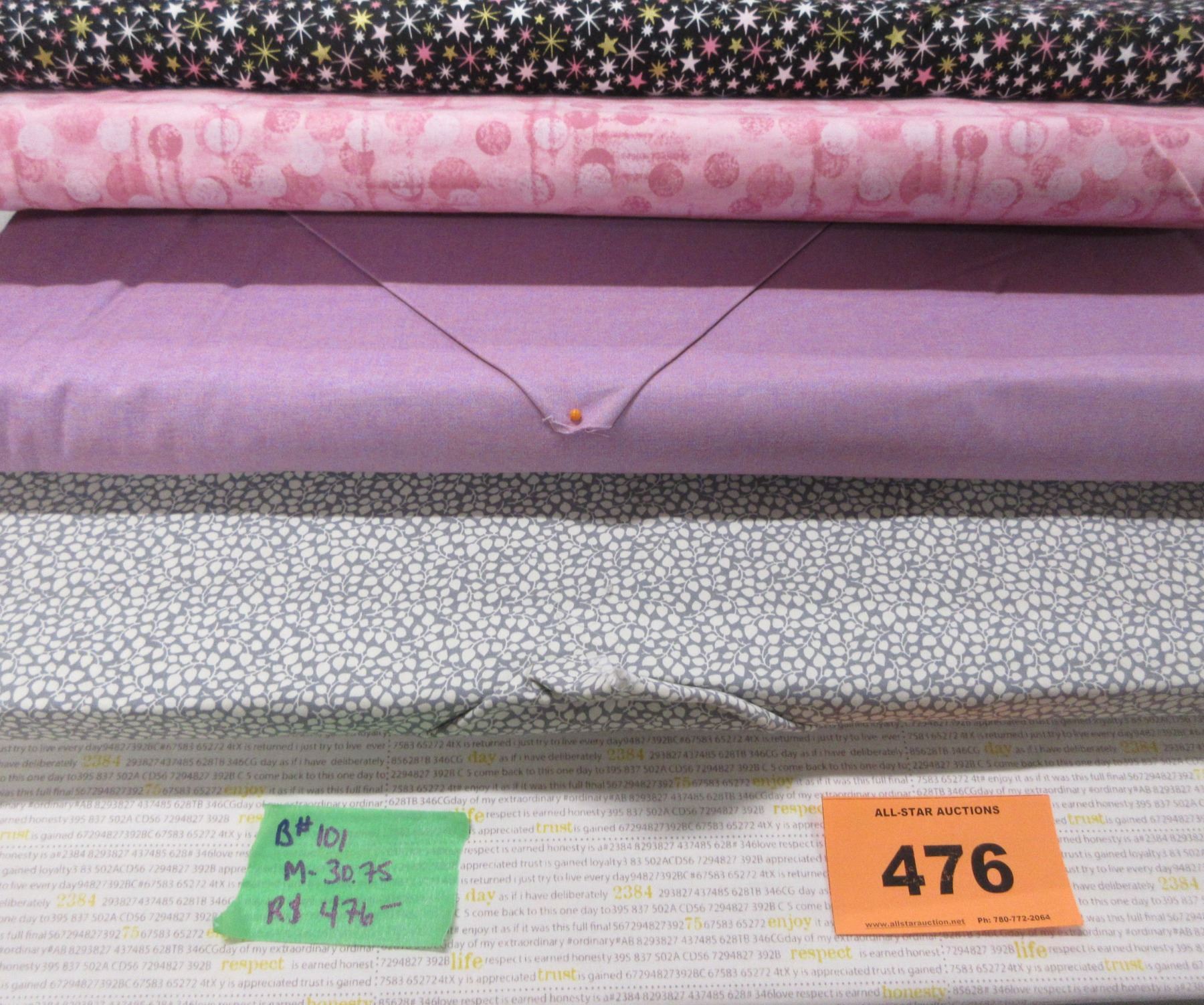 NEW FABRIC (S #26): 5 BOLTS OF ASSORTED FABRIC (APPROX 30.75 METERS ...