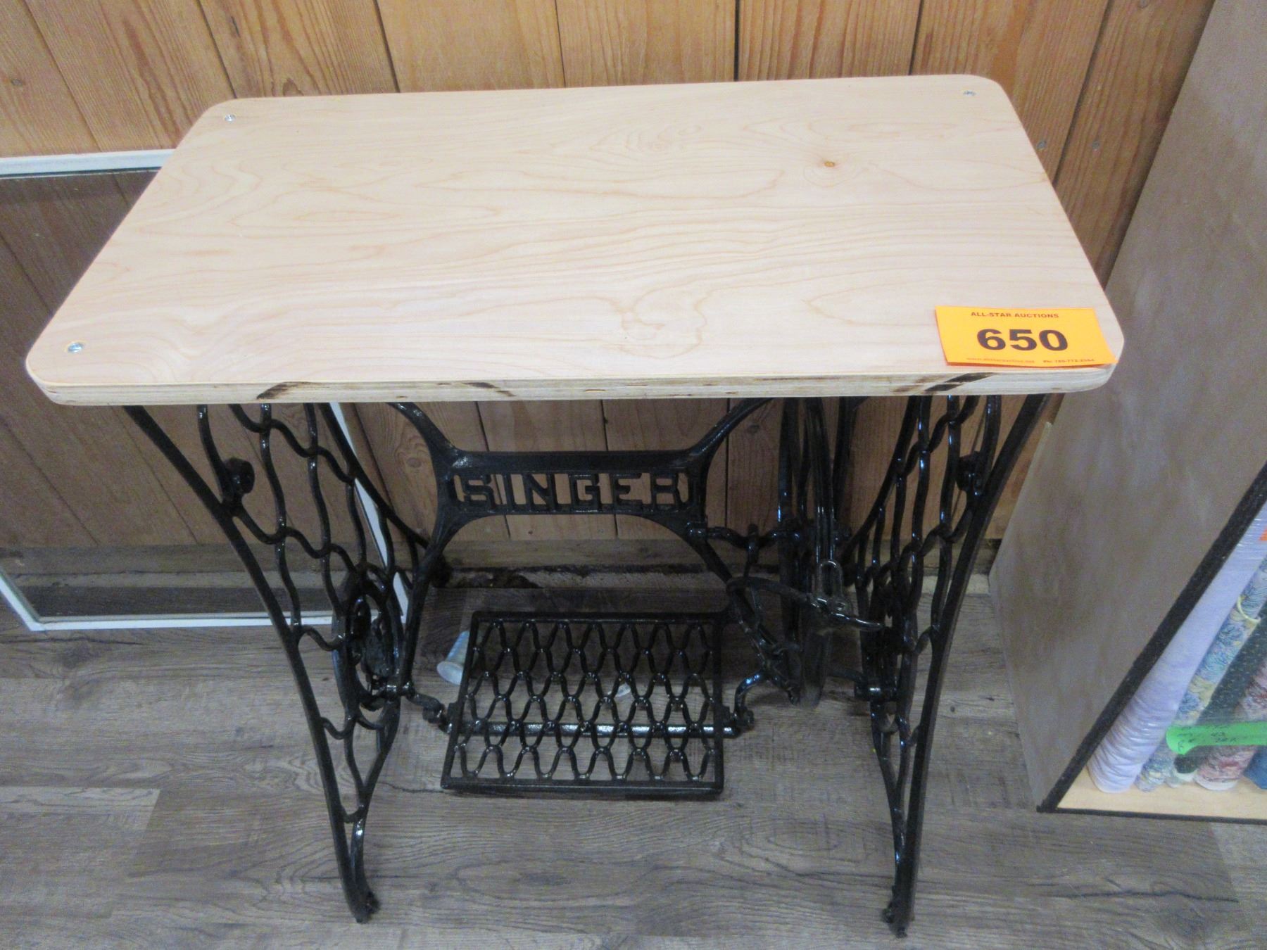 "SINGER" SEWING MACHINE STAND WITH CAST IRON LEGS