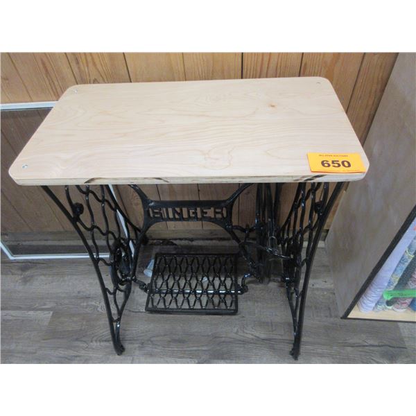 "SINGER" SEWING MACHINE STAND WITH CAST IRON LEGS