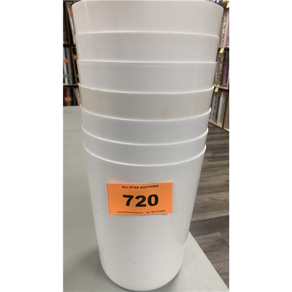 7 WHITE PLASTIC GARBAGE CANS