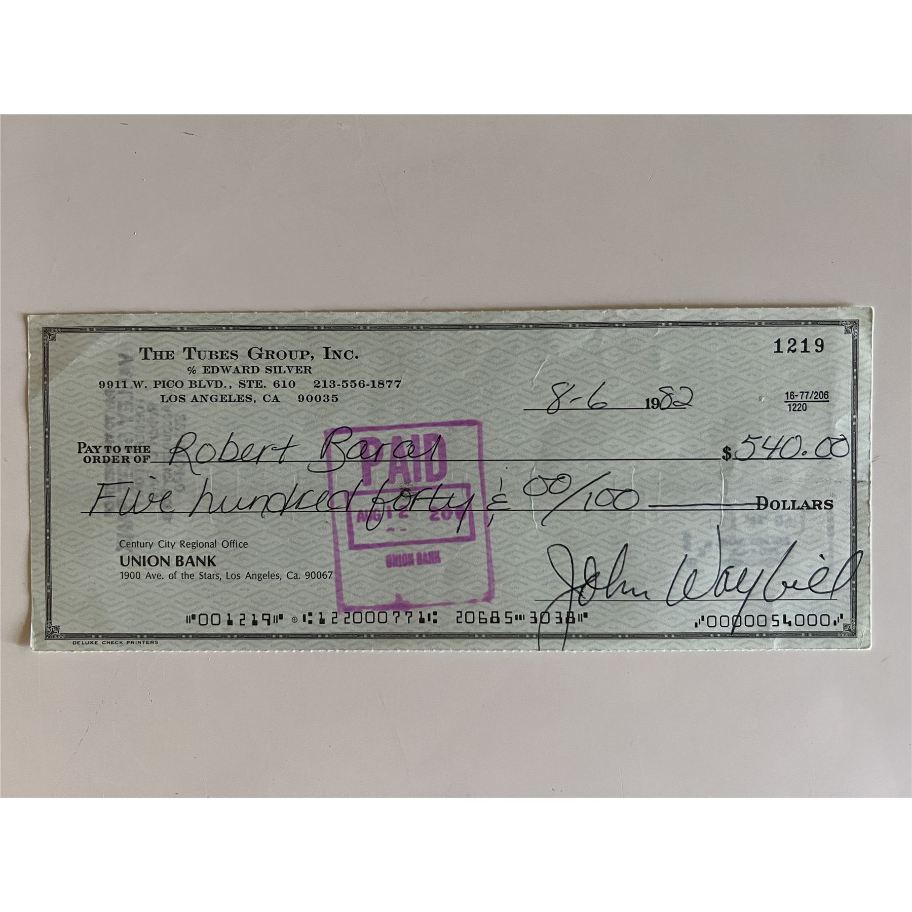 John Waybill signed check