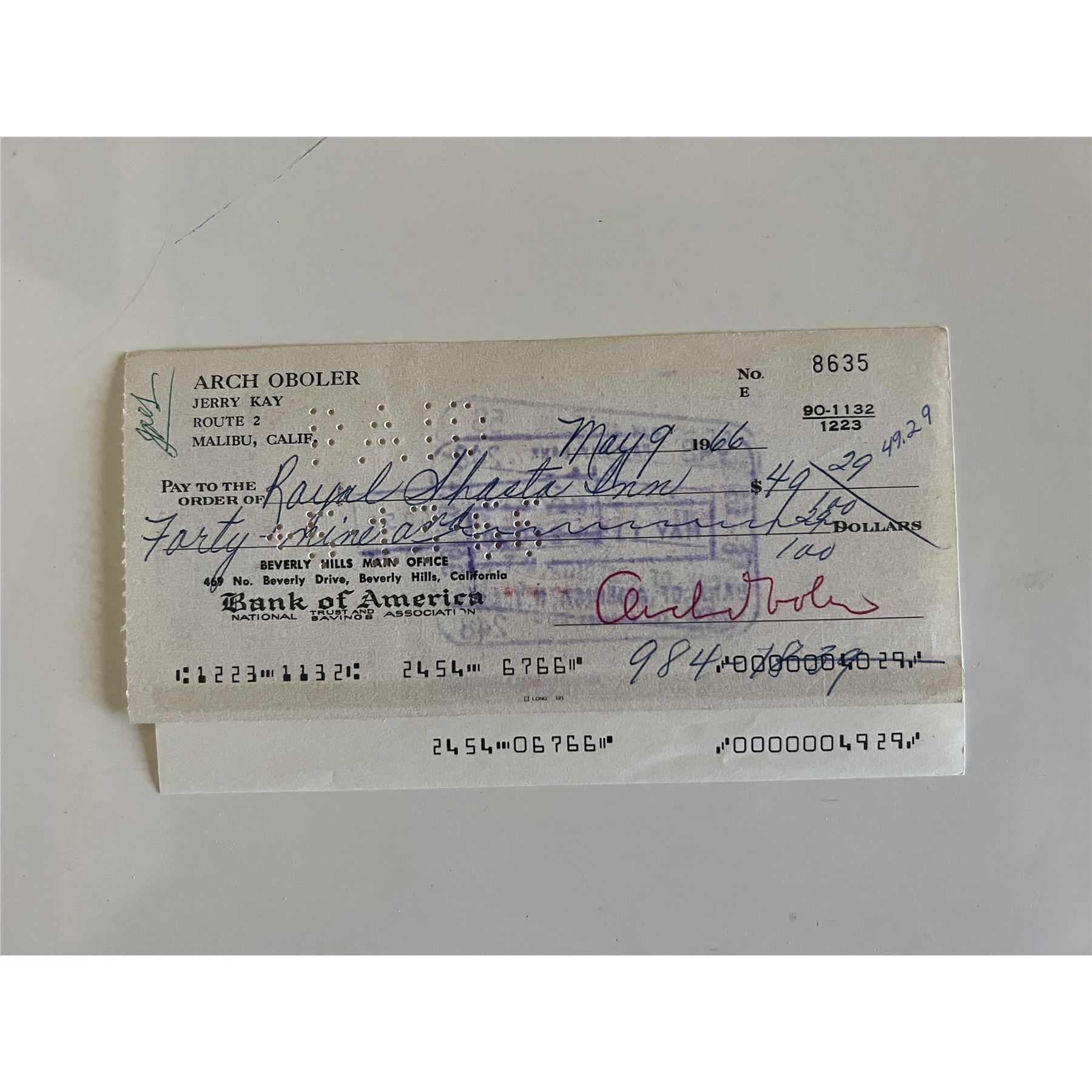 Arch Oboler signed check