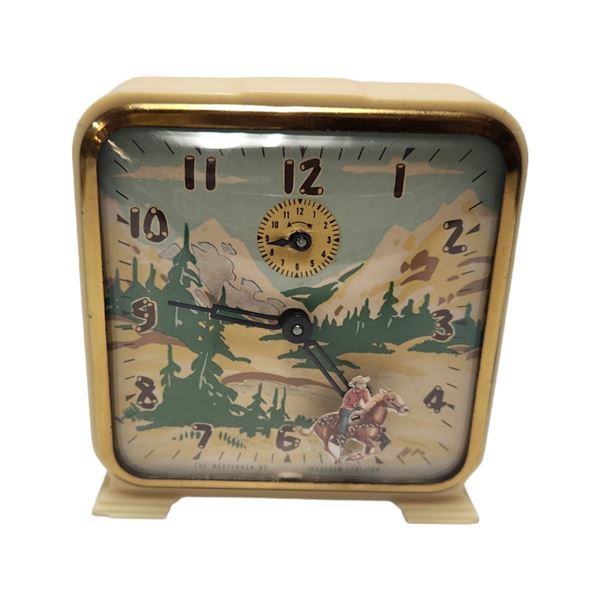Vintage Alarm Clock With Moving Cowboy