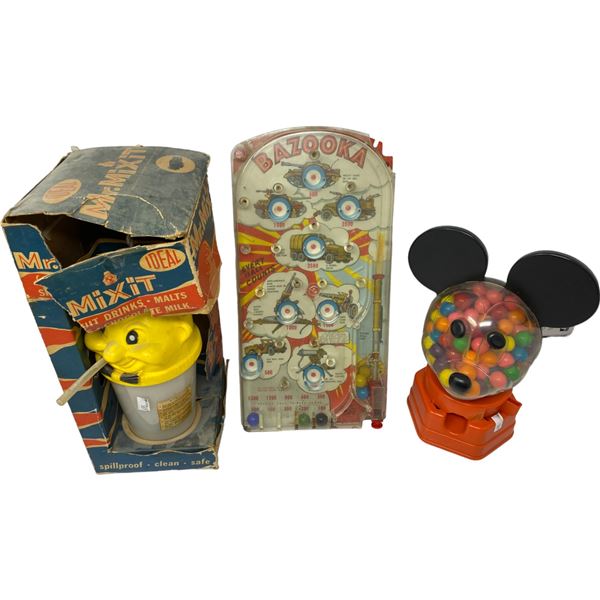 Mickey Mouse Bubble Gum Machine, Mr. Mix It In Box, Bazooka Pinball Machine