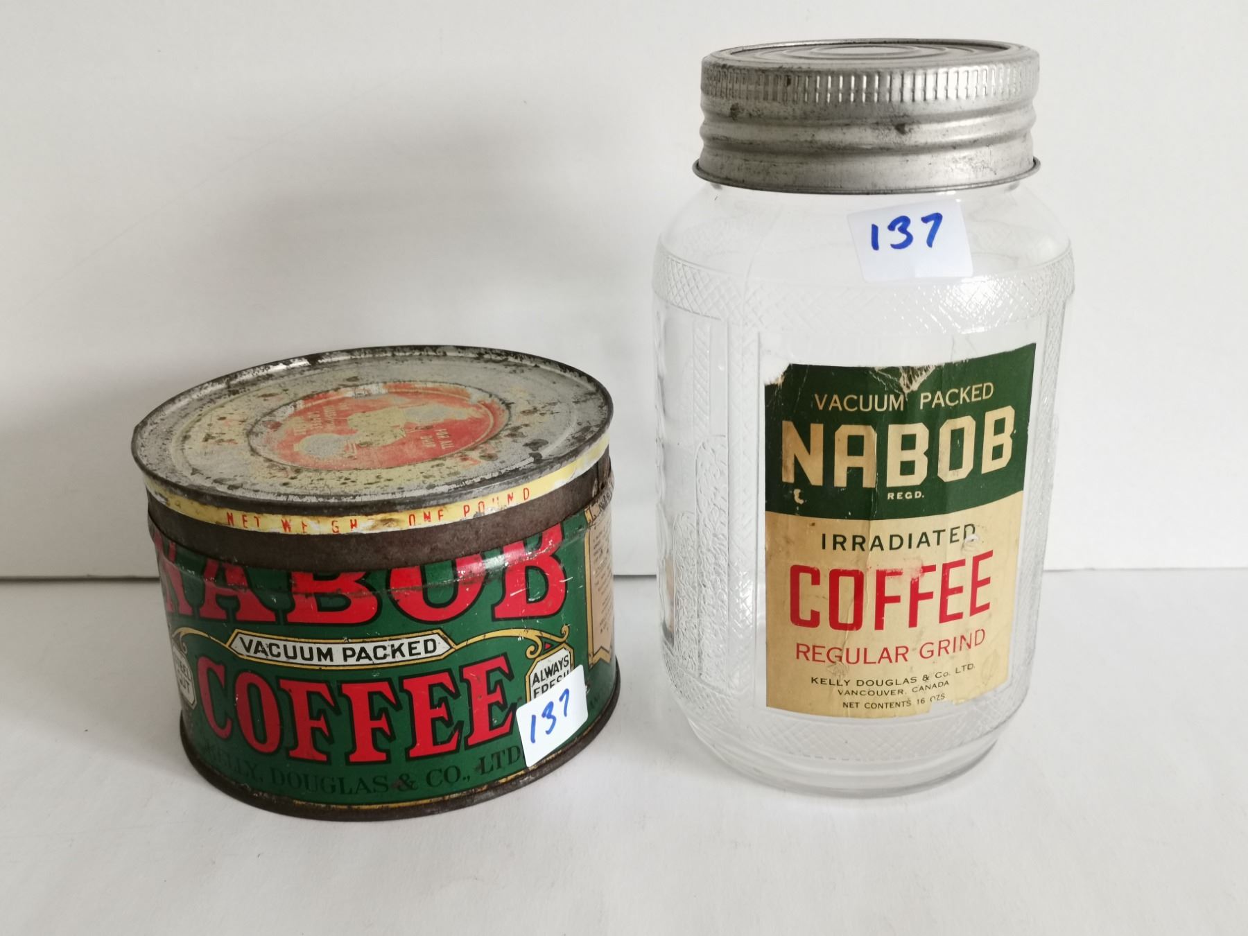 Vintage Nabob coffee tin and jar