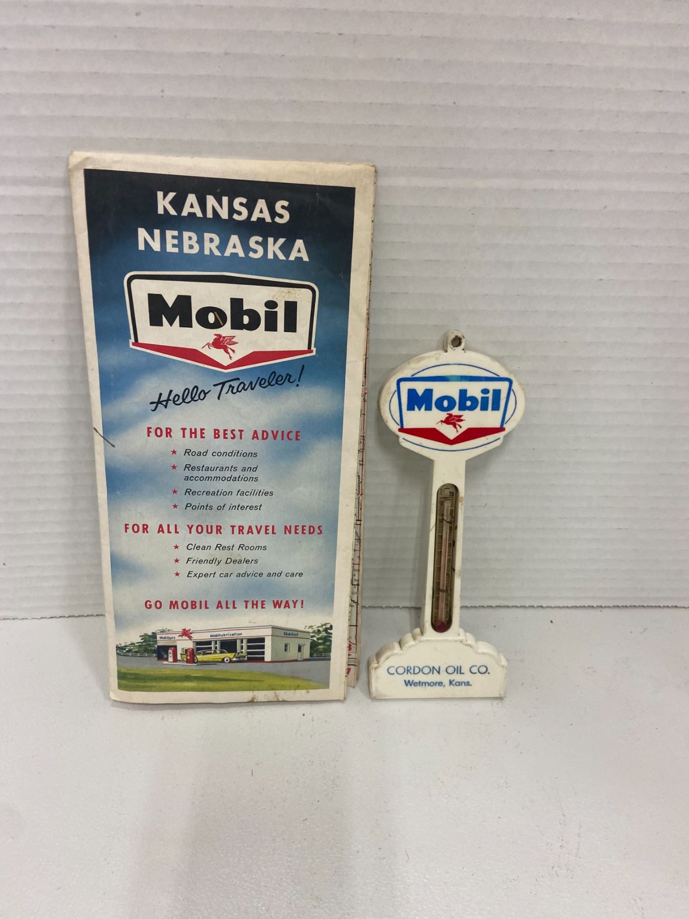 Mobile oil service station promo thermometer c/w map