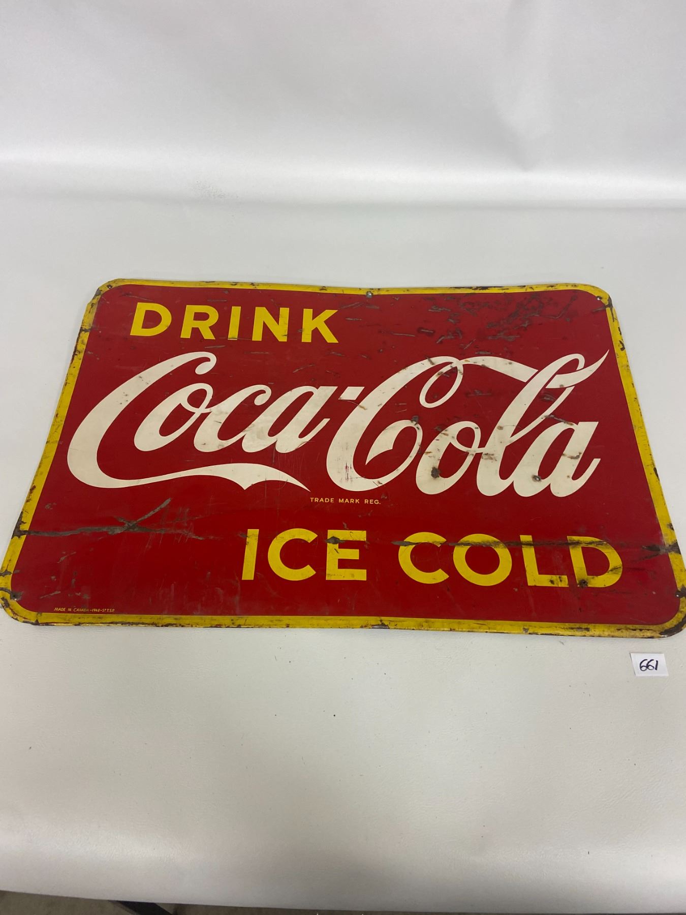 Coca-Cola tin sign Drink ICE Cold 1948 27x19 - Schmalz Auctions