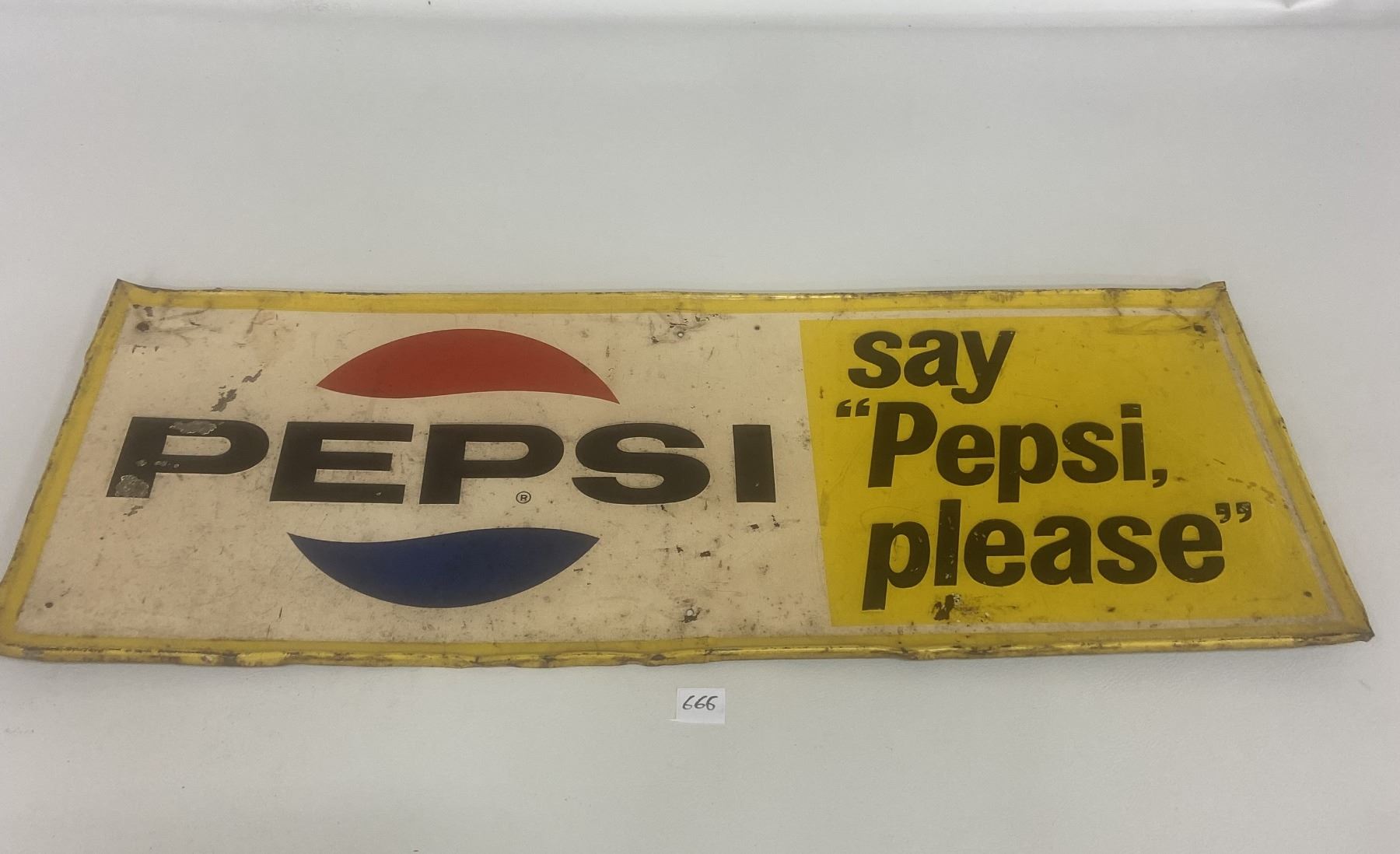 Pepsi Cola tin sign - embossed lettering Say Pepsi Please 1957 31" X 12 ...