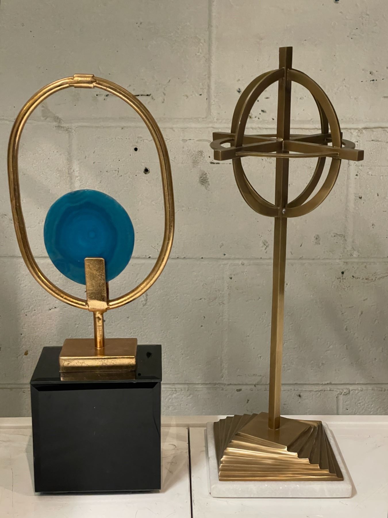 Group of 2 assorted home decor - includes brass axis sculpture - approx ...