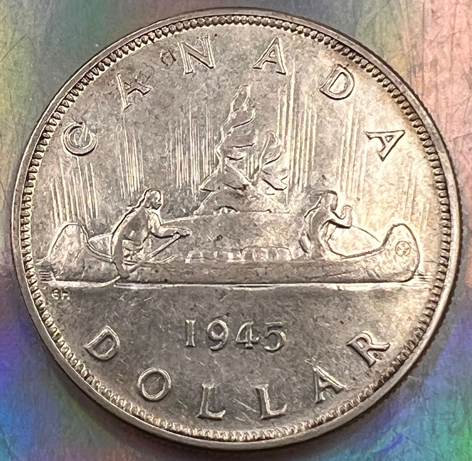 1945 Canada Silver dollar, REV 002, 4/4, 5/5 VF