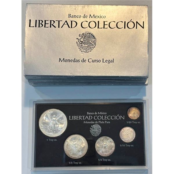 Mexico, 1991-95, 5 sets of 5 Silver Coins: "Libertad Angel of ...