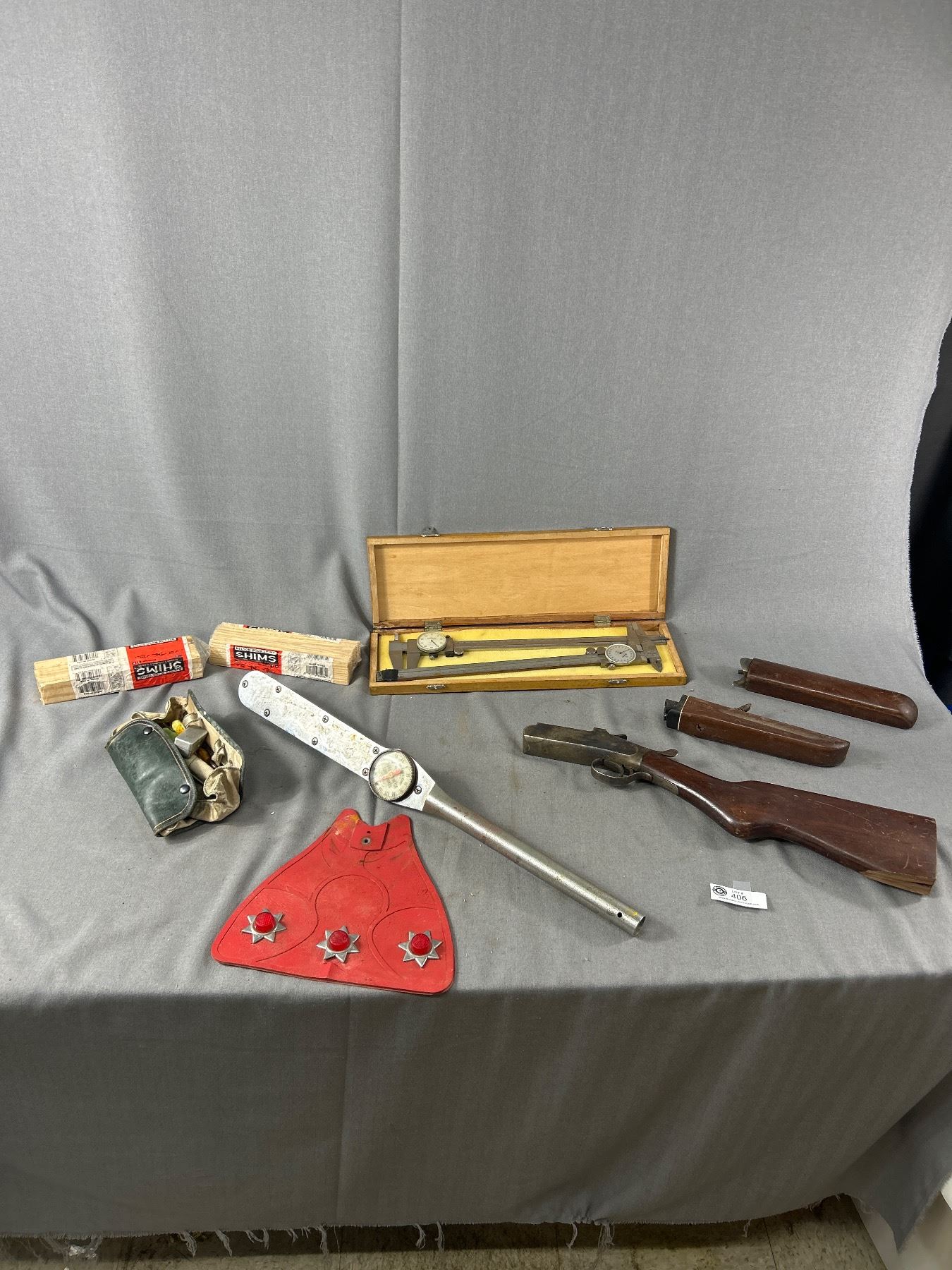 Vintage Lot - Wood Gun Butt Stocks, Wood Shims, Torq Meter & More