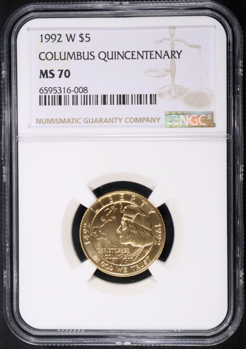 1992-W $5 GOLD COLUMBUS QUINCENTENARY NGC MS70