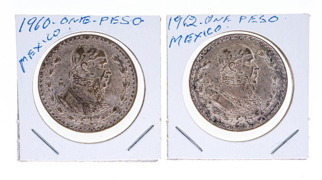 Lot 2 Silver Mexico 1960-62 One Peso Coins