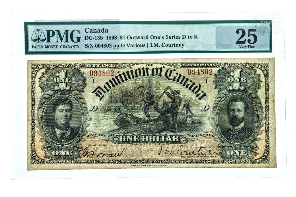 Canada, Dominion of Canada 1898 $1 Outward One's Series D to K - PMG VF25