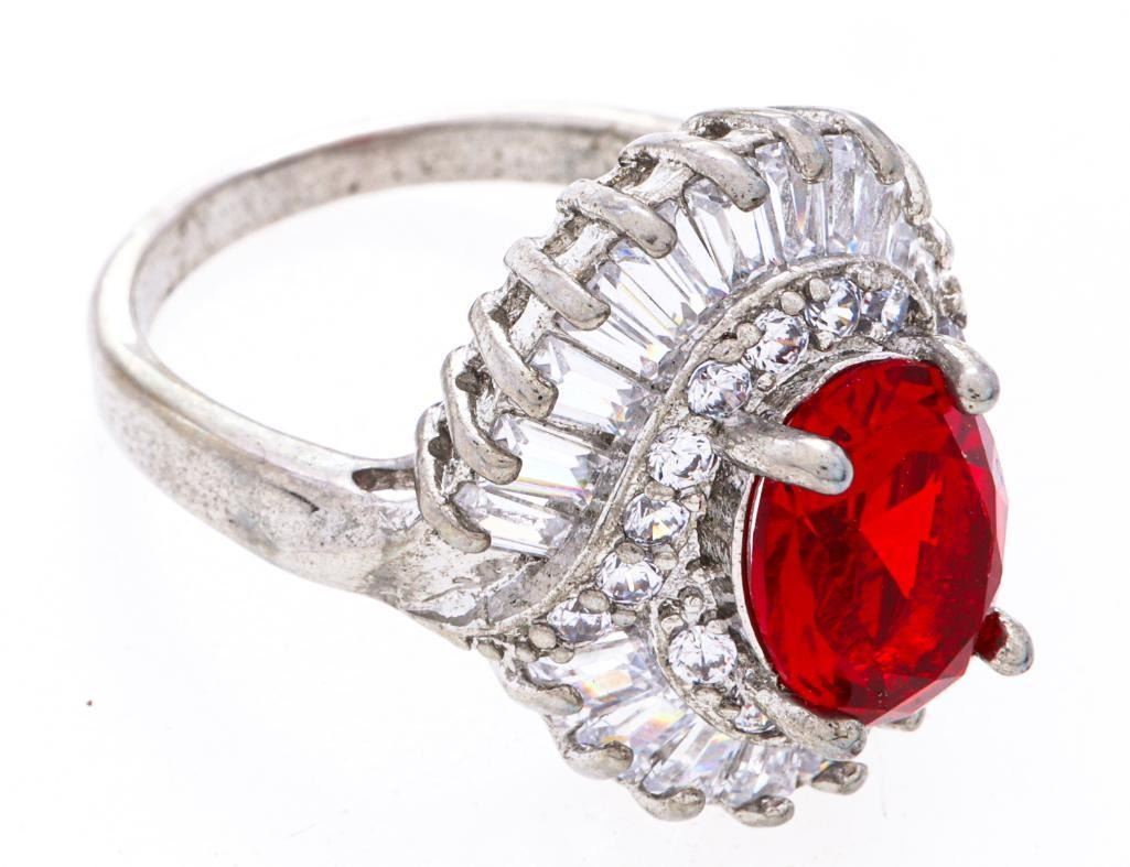 Ballerina Style Ring, Oval Ruby Red Center, Floating Swirl of Baguettes ...