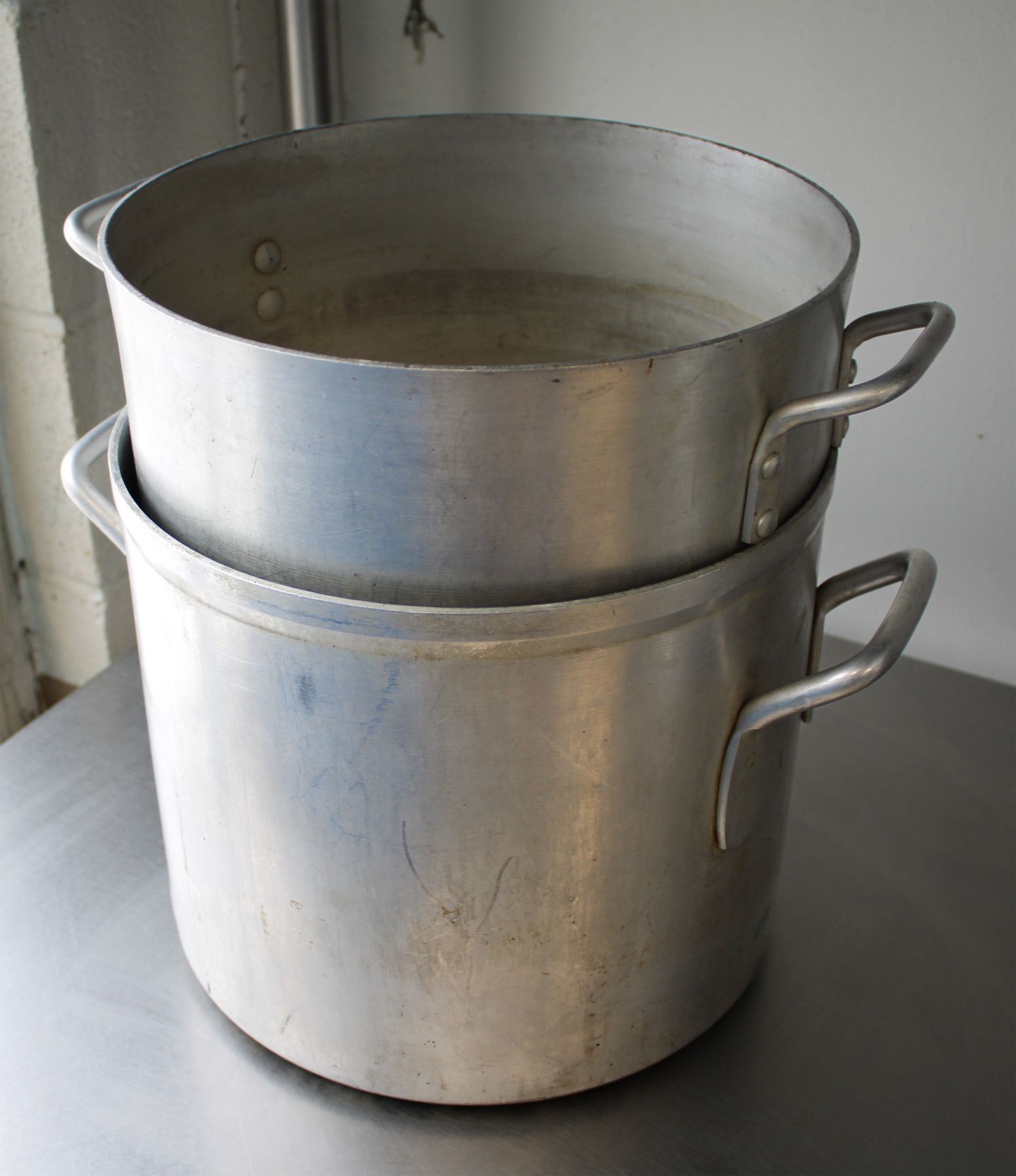 TWO INDUSTRIAL COOKING POTS