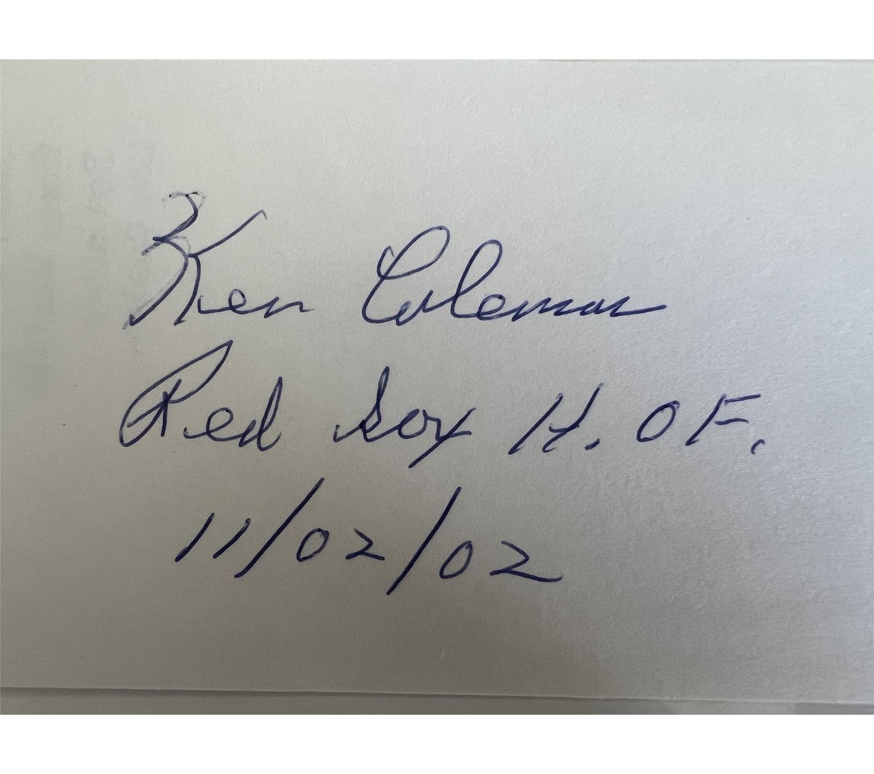 Red Sox HOF Announcer Ken Coleman original signature