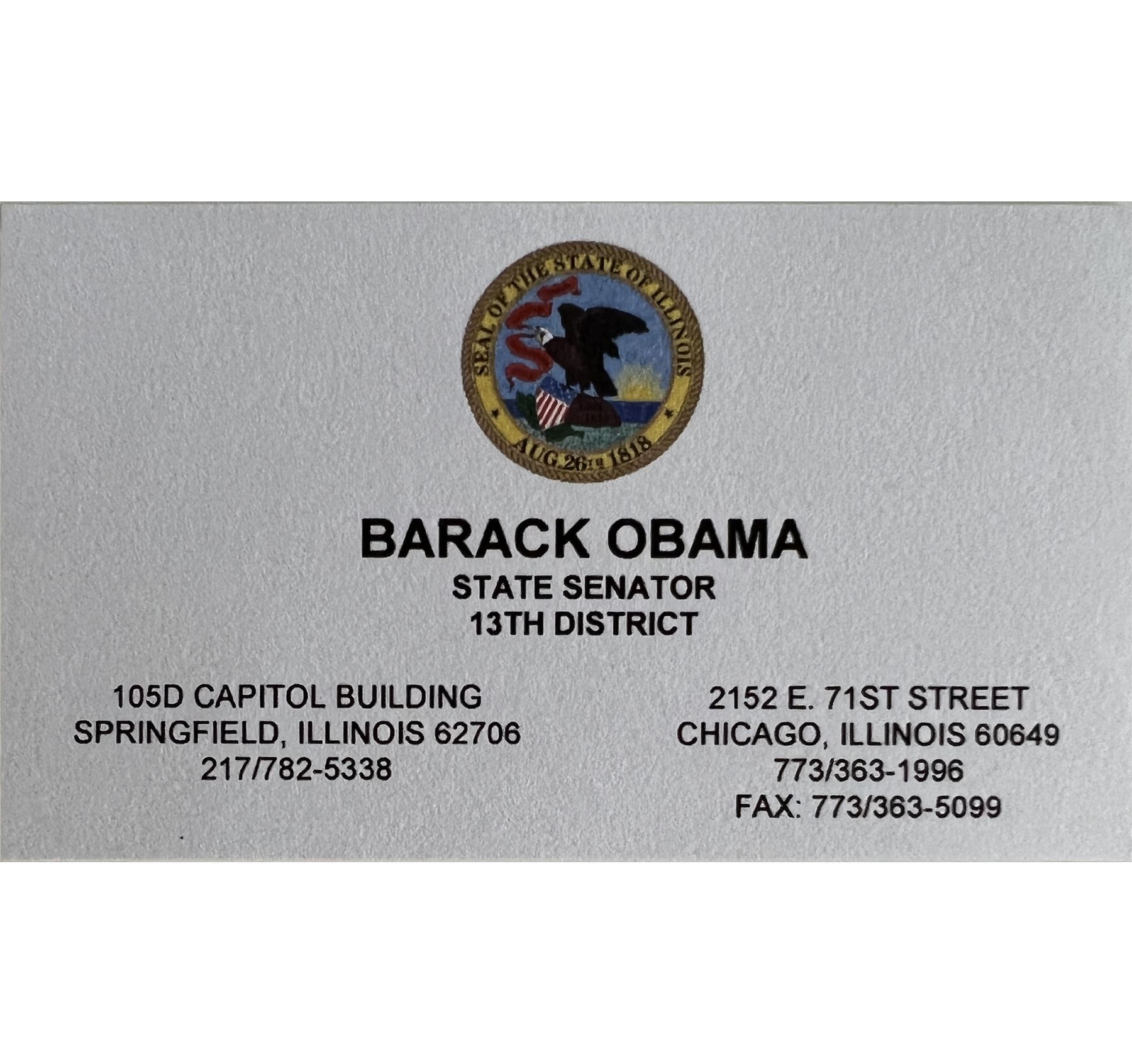 Barack Obama State Senator business card