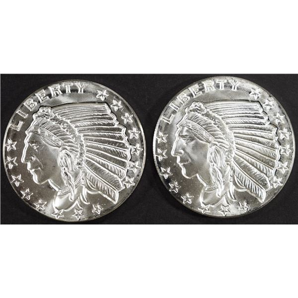 (2) 1 OZ .999 SILVER INDIAN ROUNDS
