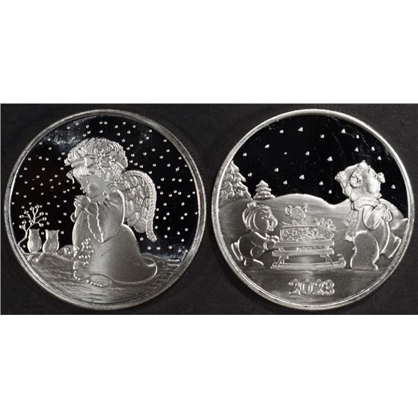 (2) 1 OZ .999 SILV 2023 XMAS SLED & ANGEL ROUNDS