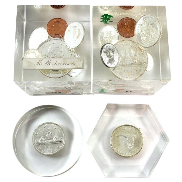 Lot of 4x Lucite Acrylic With Various Enclosed Canadian Coins.