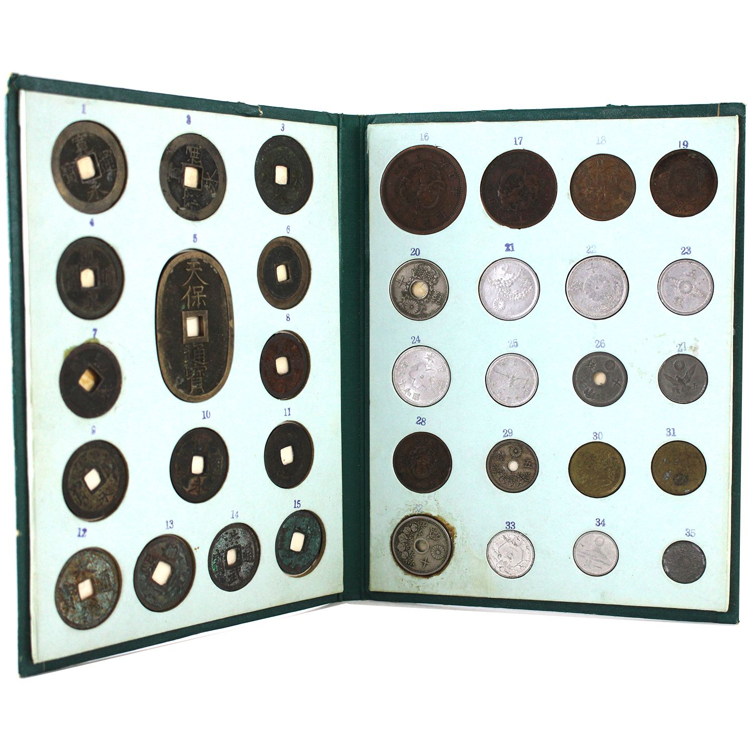 Unique! Japan 1769-1945 Collection of 35 Coins with a Chart Depicting ...