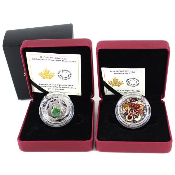 2017 $20 Brilliant Birch Leaves with Drusy Stone & 2020 $20 Murano ...