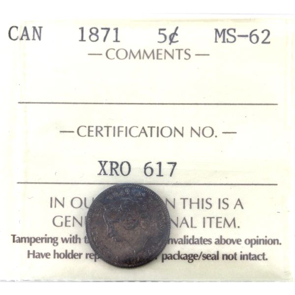 5-cent 1871 ICCS MS62