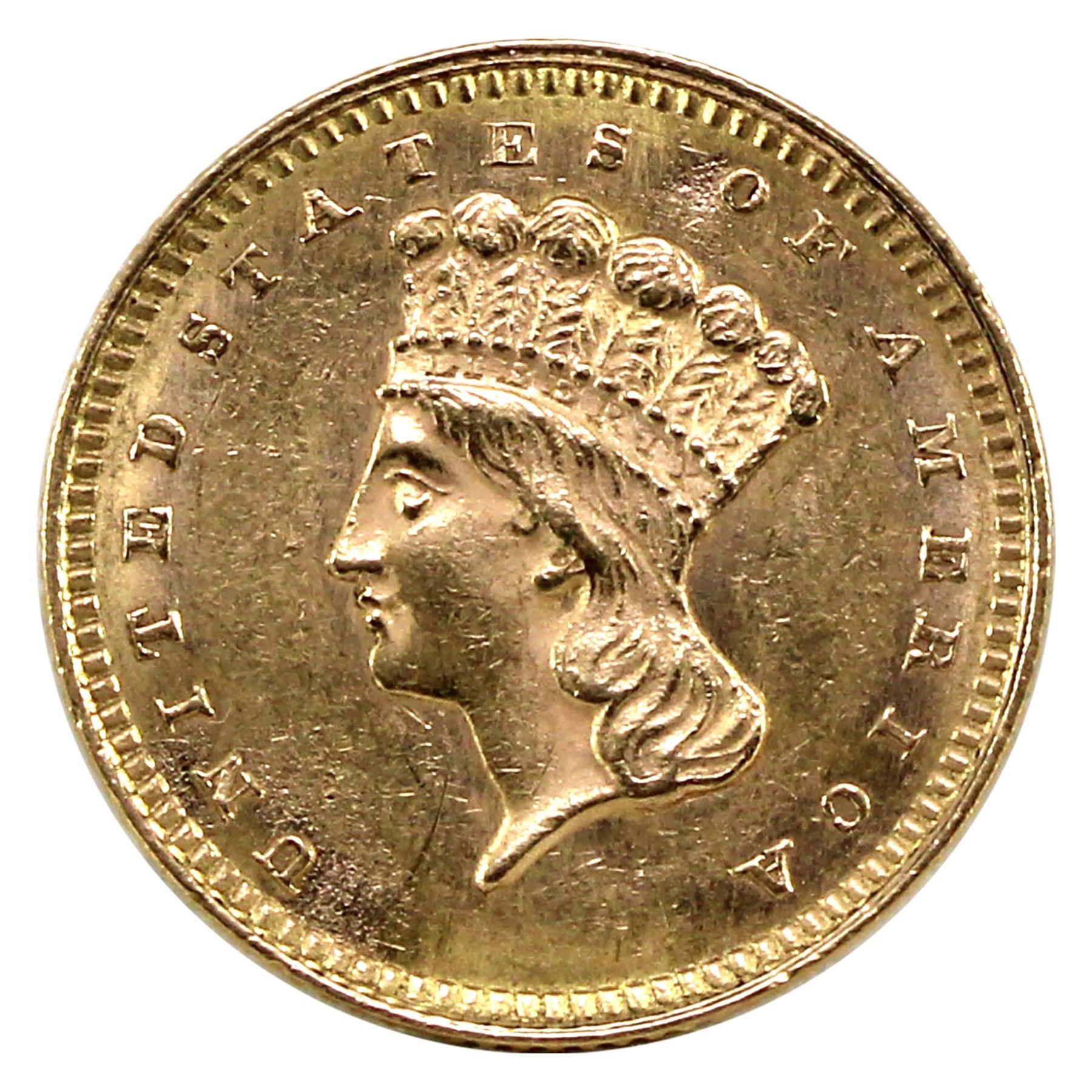 USA Gold 1862 Dollar Indian Princess Head, Large Head AU-UNC
