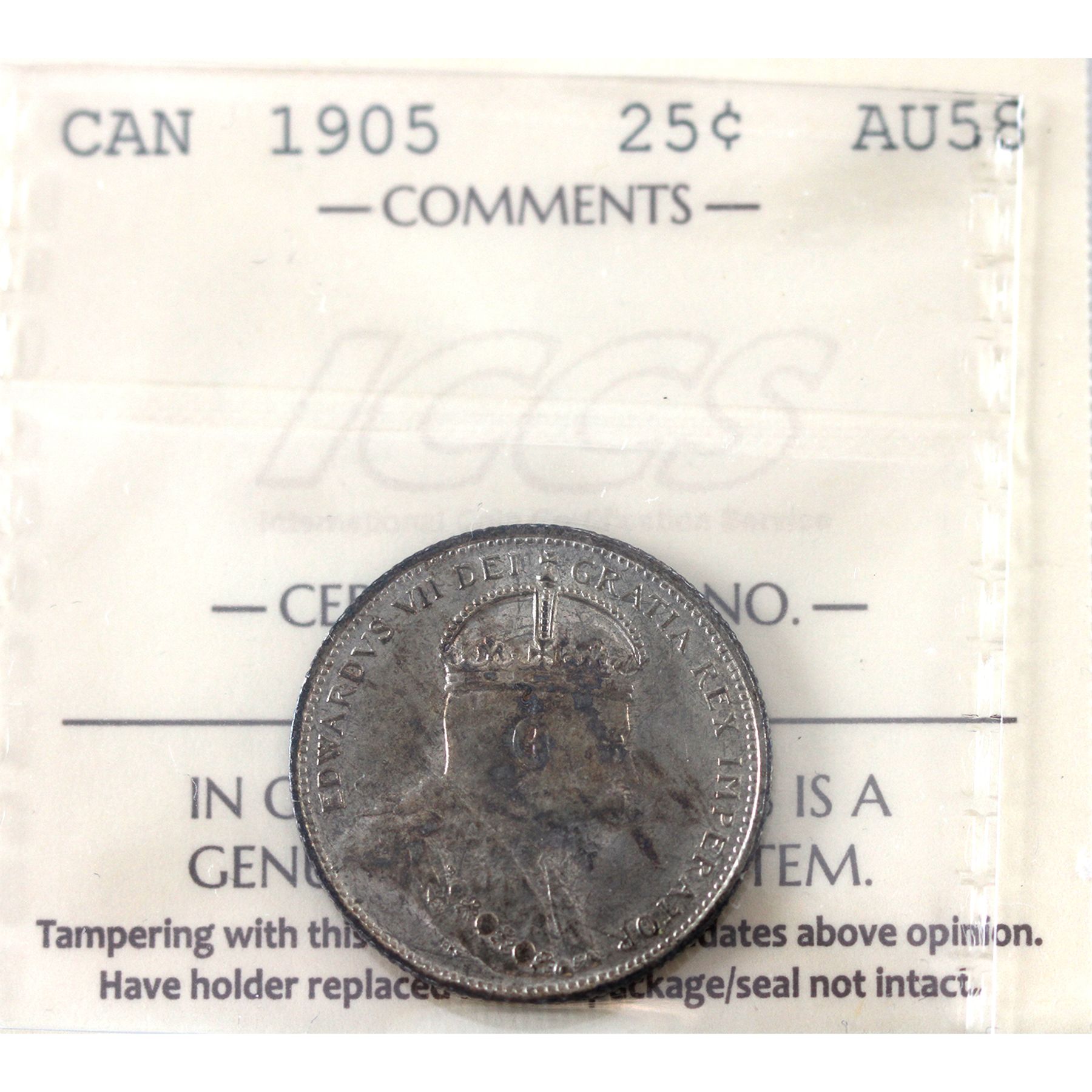 25-cent 1905 ICCS AU58