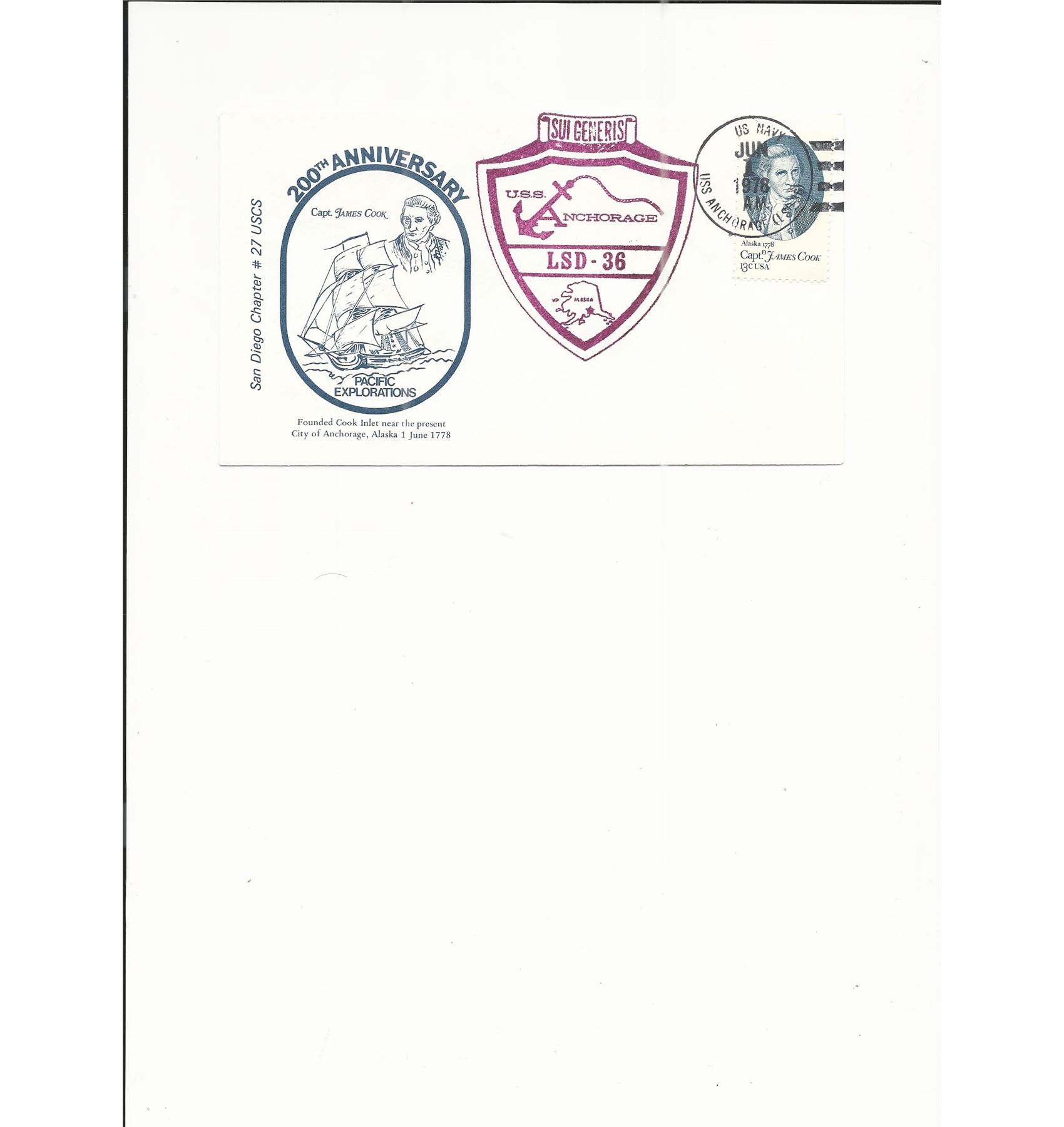 U.S.S. Anchorage - First Day Cover - Captain Cook 200th Anniversary - 1978