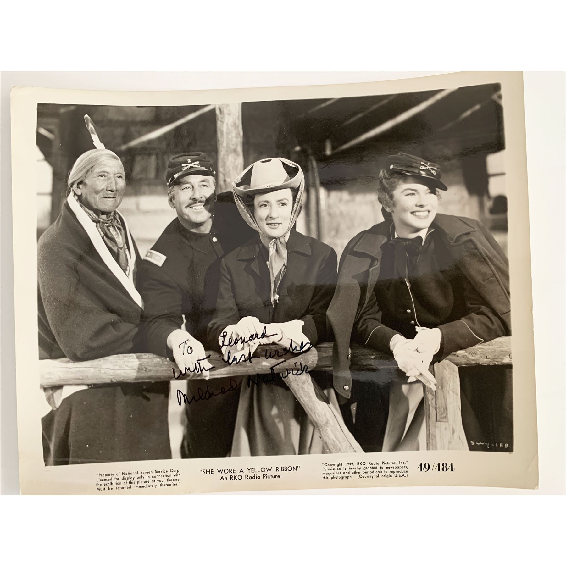 She Wore a Yellow Ribbon Mildred Natwick signed movie photo