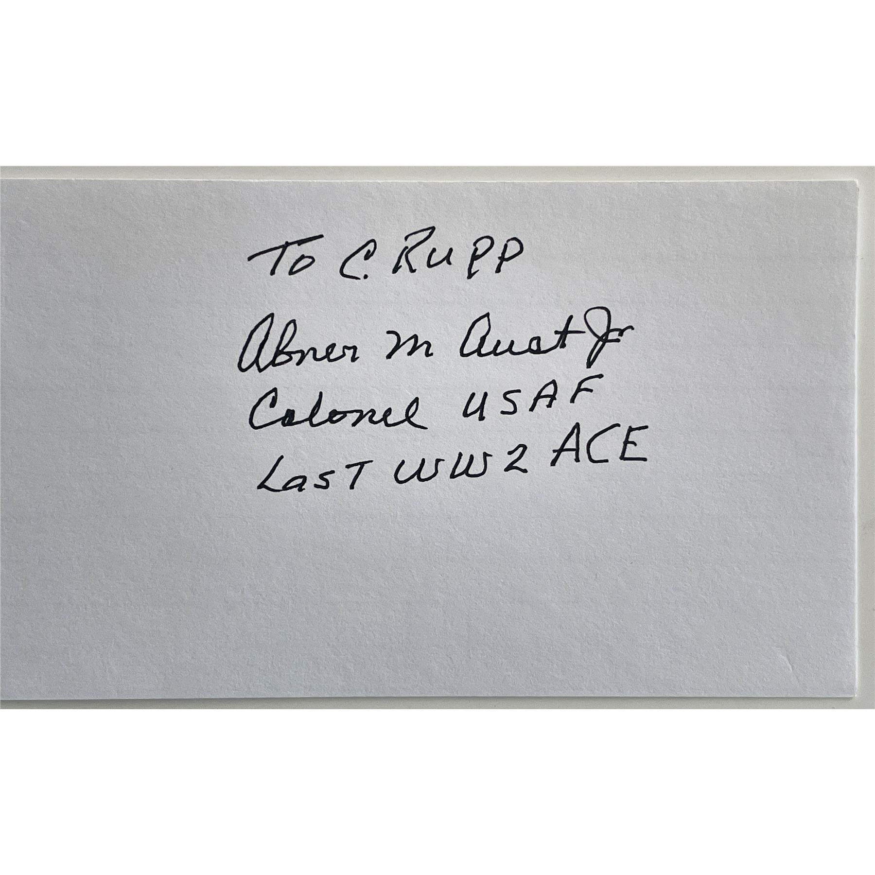 WW2 flying ace Abner M. Aust Jr. signed note