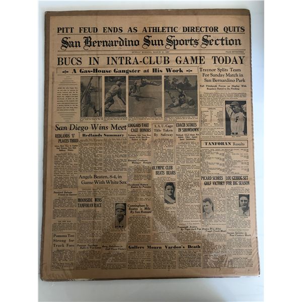 San Bernardino Sun Sports Section Newspaper Page. Sunday, March 21 1937