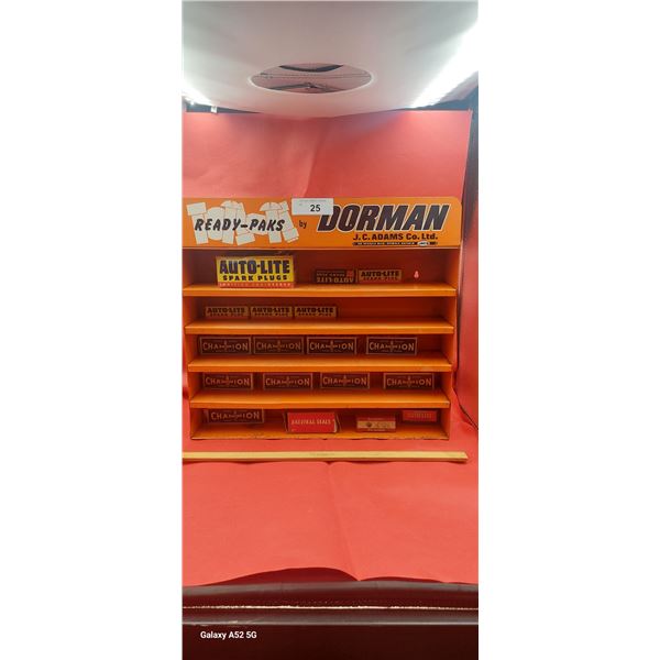 Vintage Dorman automotive shelf complete with ssortment of Autolite ...