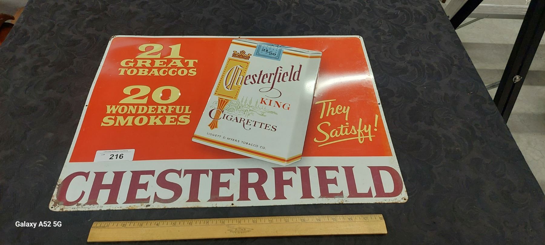 Vintage tin Chesterfield Cigarettes sign 23"x17"