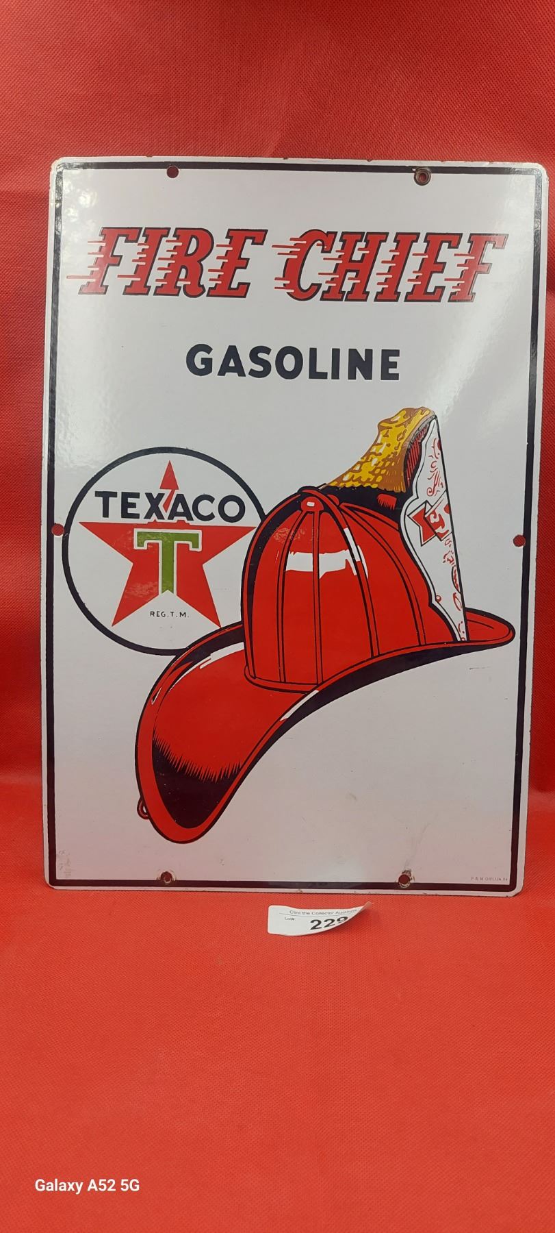 Vintage porcelain Texaco Fire Chief sign 18"x12"