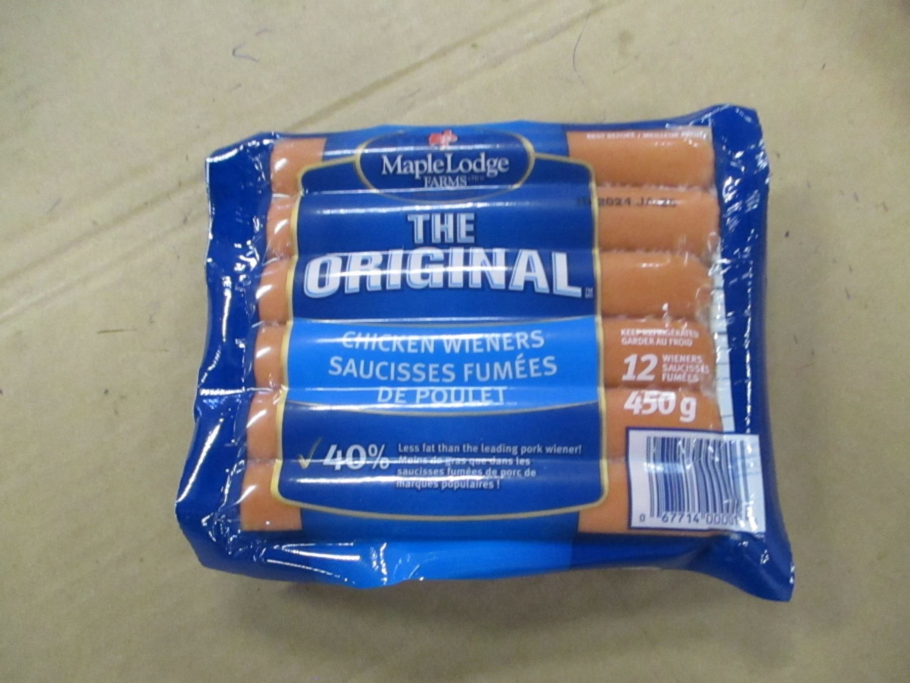 SHELF PULLS (AS IS): MAPLE LODGE ORIGINAL CHICKEN WEINERS (450G)