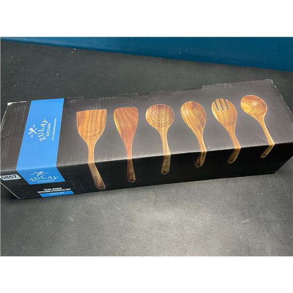 Lot Of 1 Zulay Kitchen Teak Wood Kitchen Utensils Set 6pcs