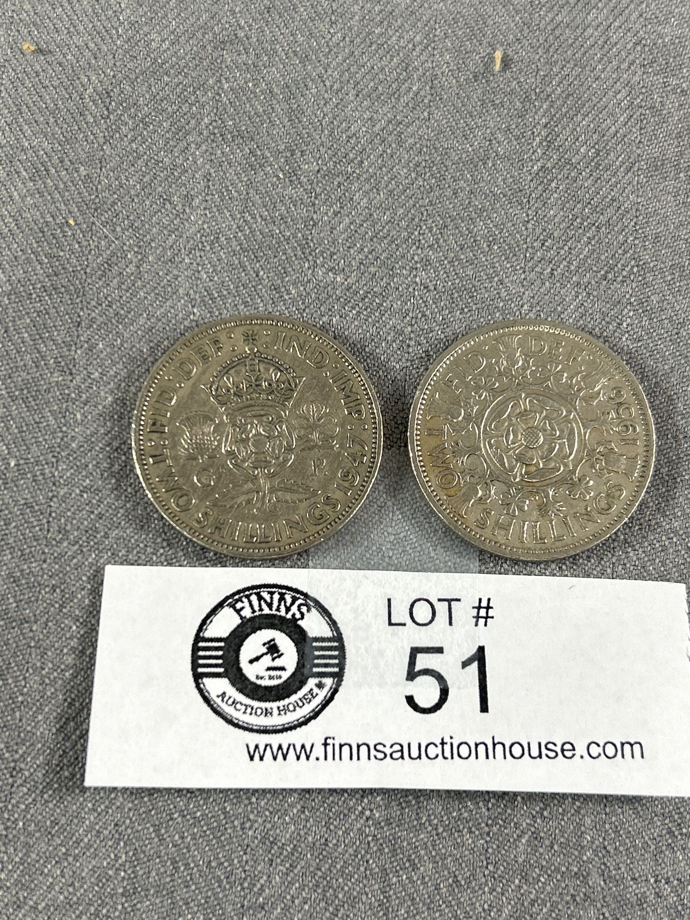 2 British 2 Shillings Coins 1947 +1956