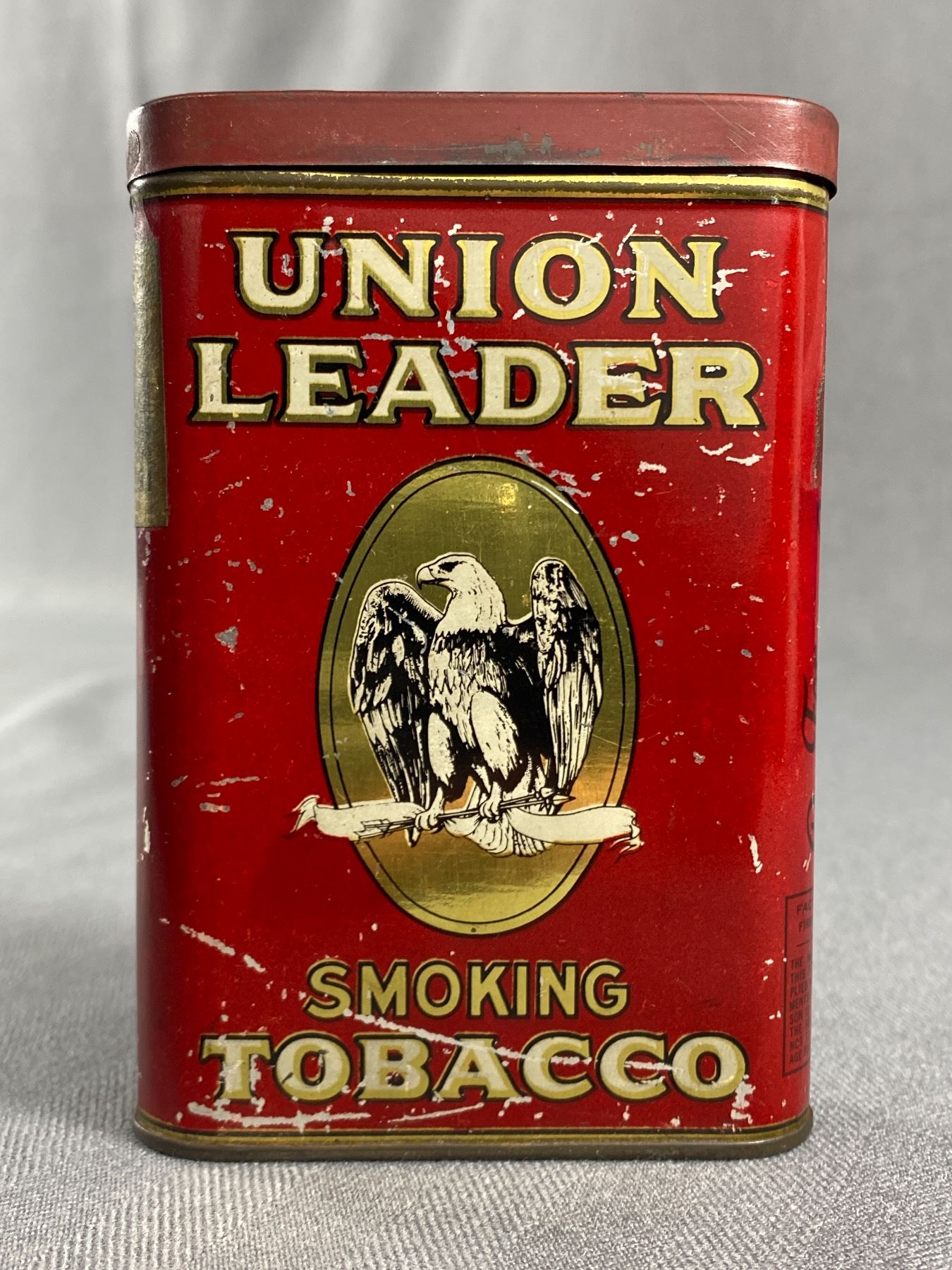 1930s Union Leader Smoking Tobacco Pocket Tin Hinged Lid, Approx 4.25" Tall