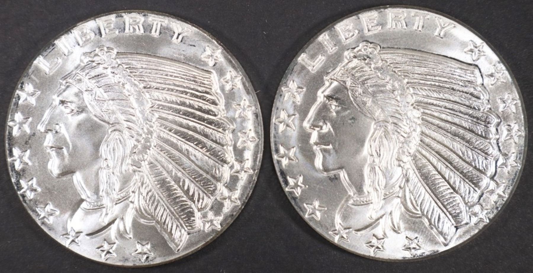(2) 1 OZ .999 SILVER INDIAN ROUNDS