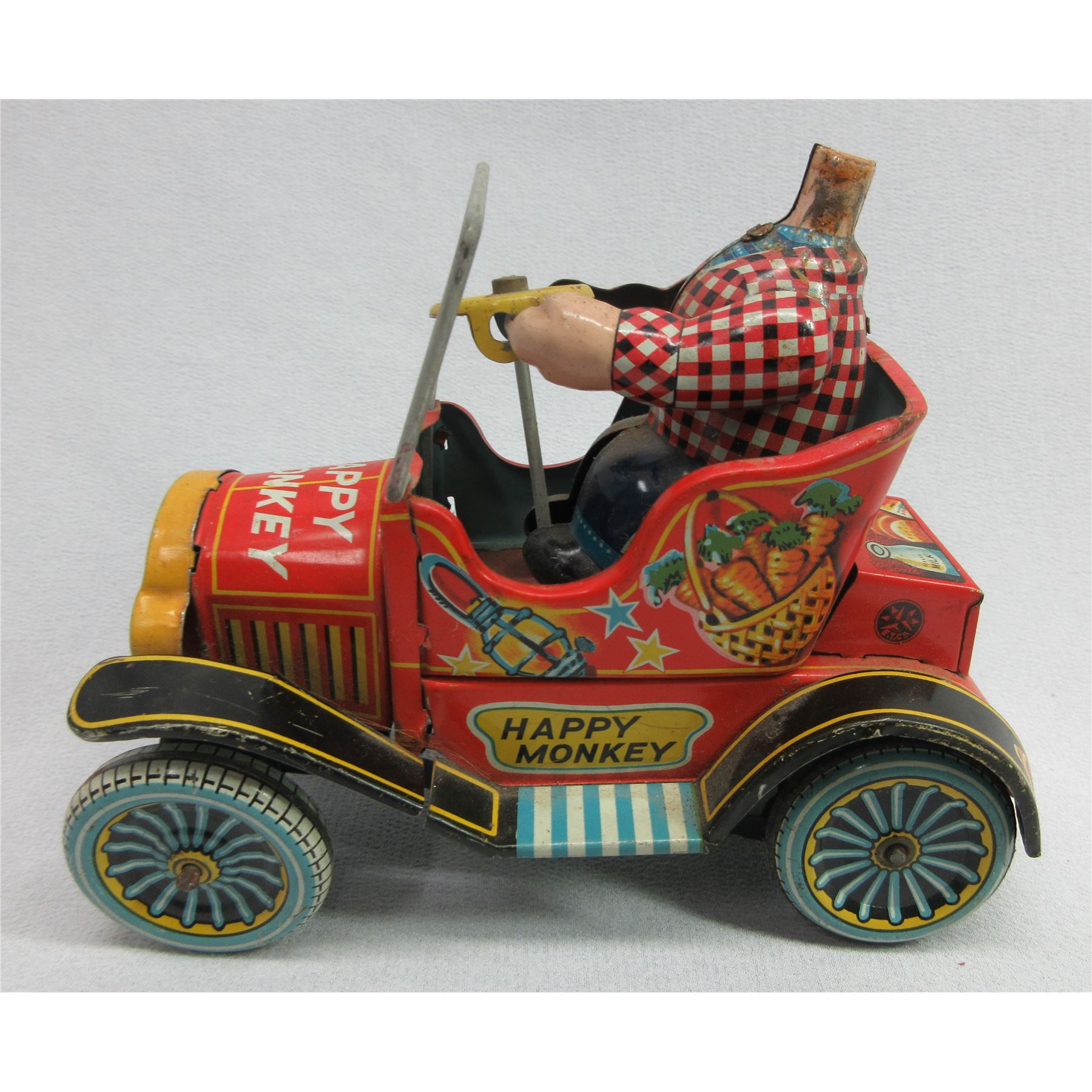 Vintage Happy Monkey Tin Toy Car